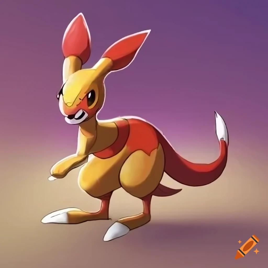 Adorable fire-type kangaroo Pokemon with fiery features on Craiyon