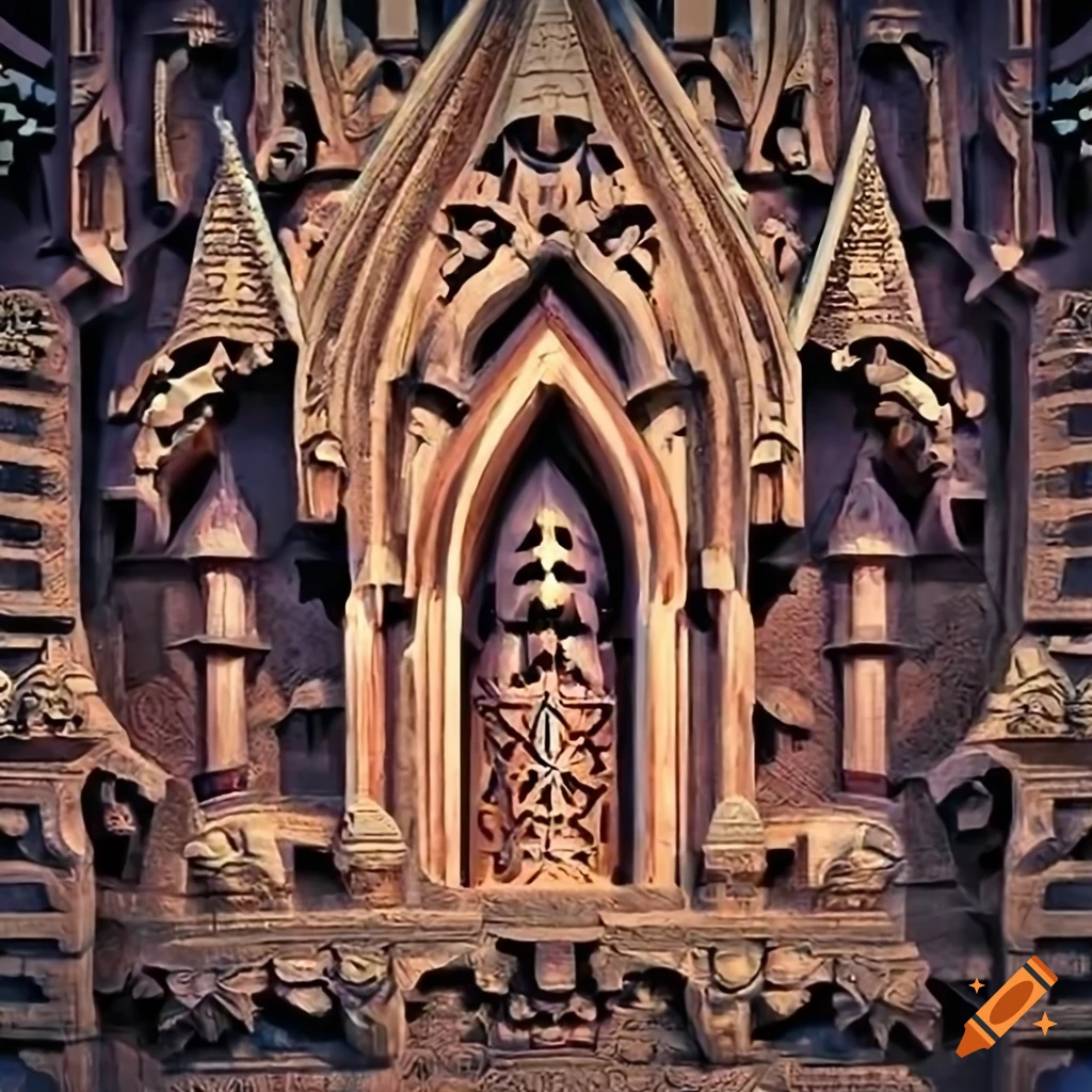 Detailed architectural stave carving artwork on Craiyon