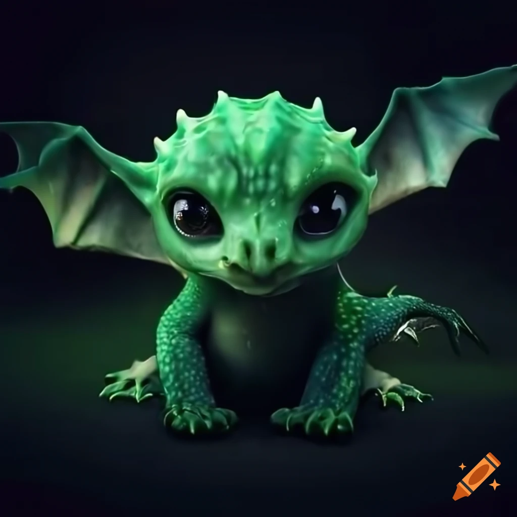 Cgi of a cute green baby dragon on Craiyon