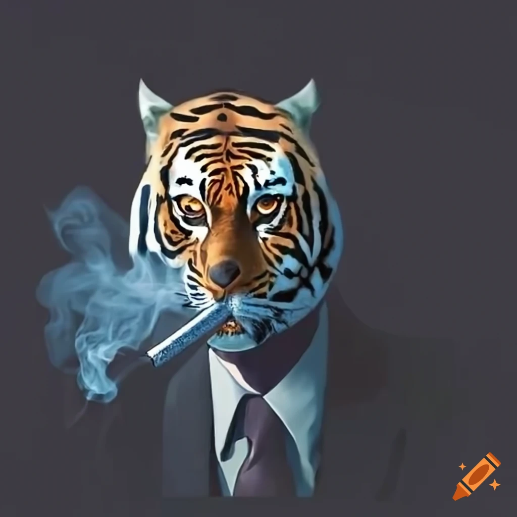 Tiger smoking a cigar on Craiyon