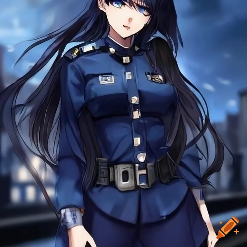 Anime artwork of a fierce police woman on Craiyon