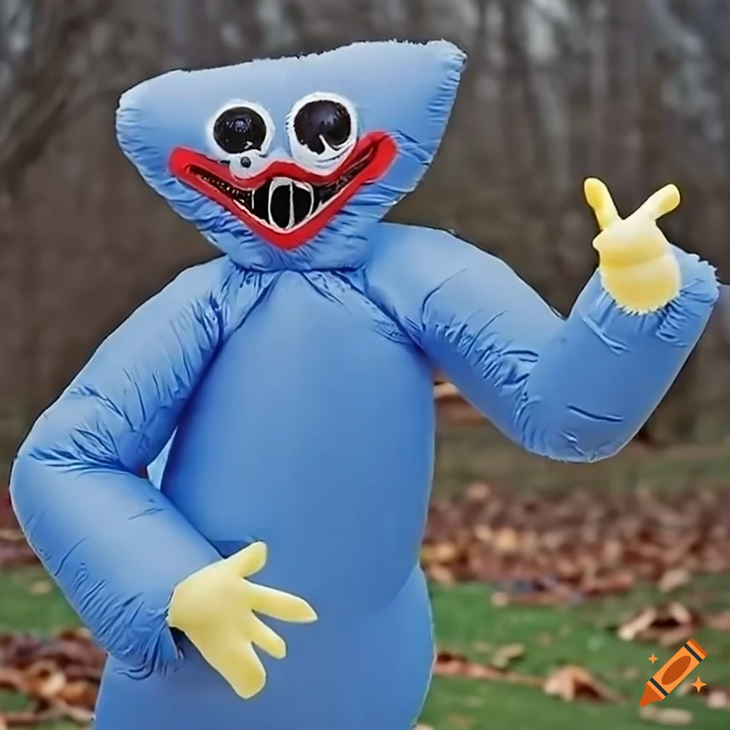 Child wearing an inflatable huggy wuggy costume on Craiyon