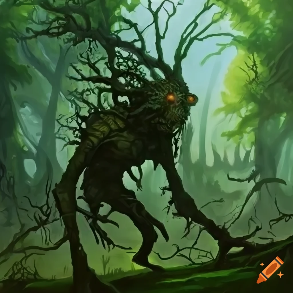Detailed fantasy artwork of a treant in a forest on Craiyon