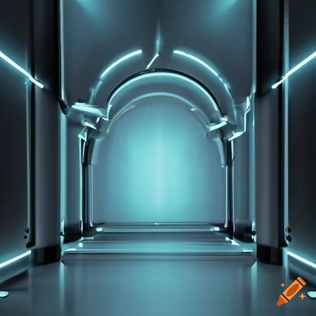 Futuristic metal wall with technological lights