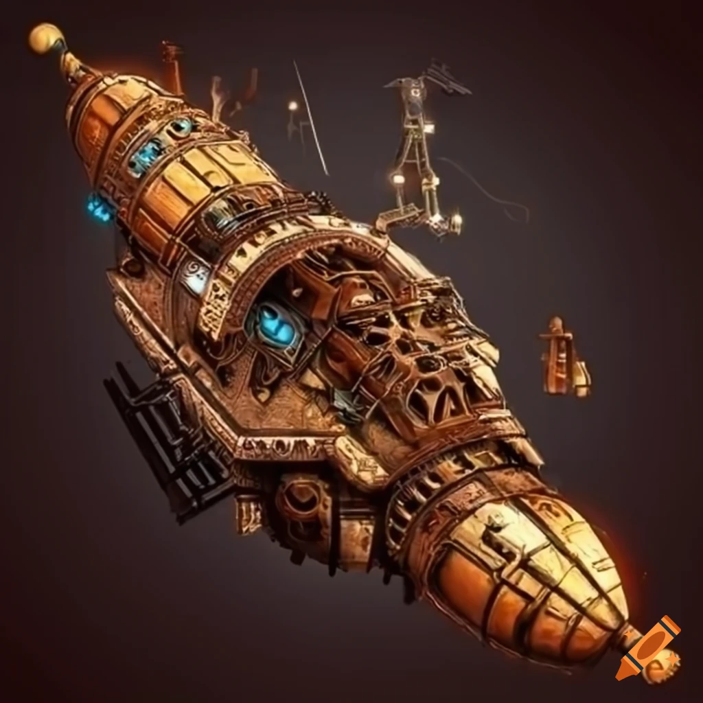 Illustration of steampunk space ships on Craiyon