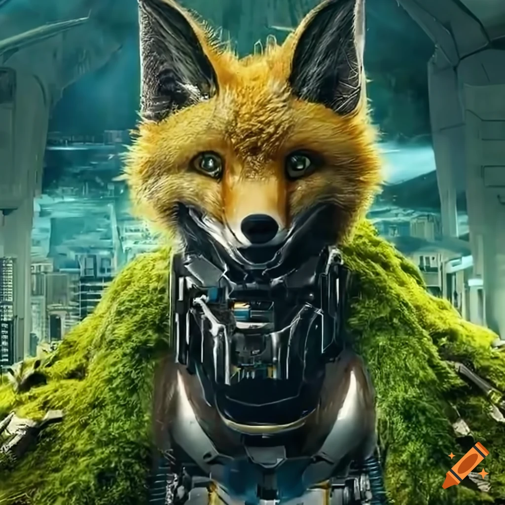 Highly detailed cyborg fox in a futuristic city on Craiyon