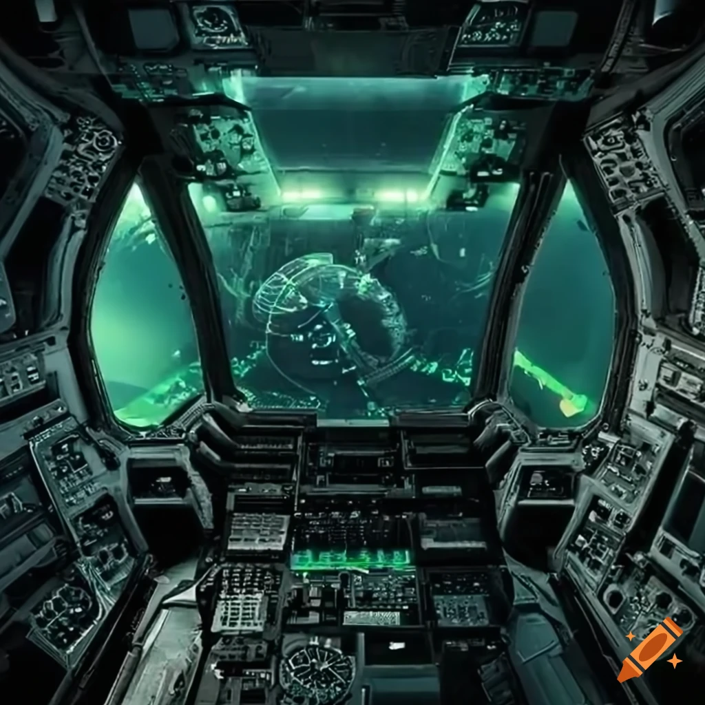 Photo of a futuristic space battle cockpit on Craiyon