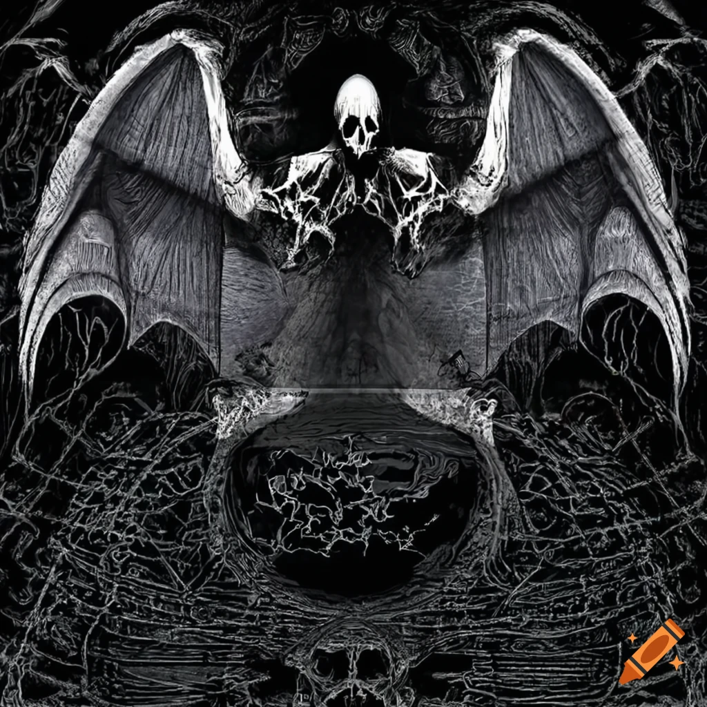 Digital art of a death reaper with bat wings hovering over a globe