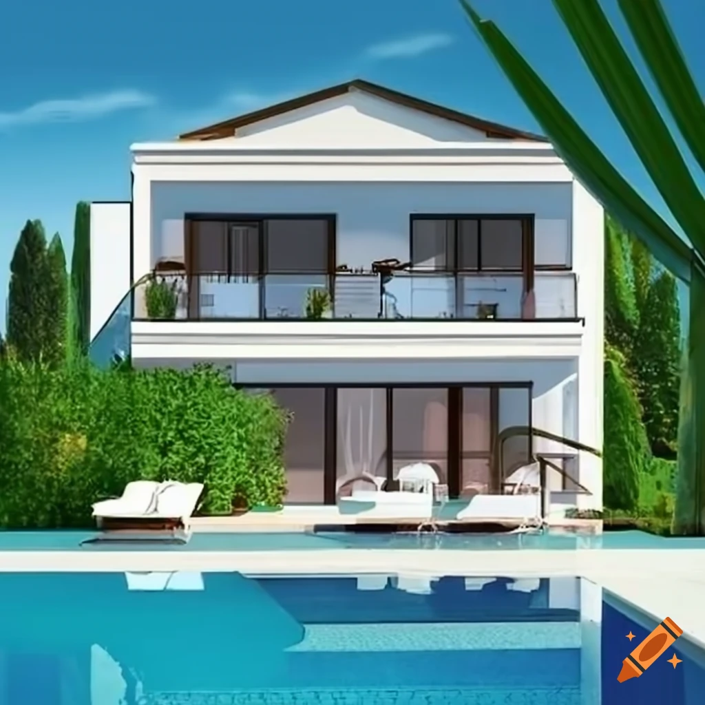 Luxury villa with swimming pool and balconies on Craiyon