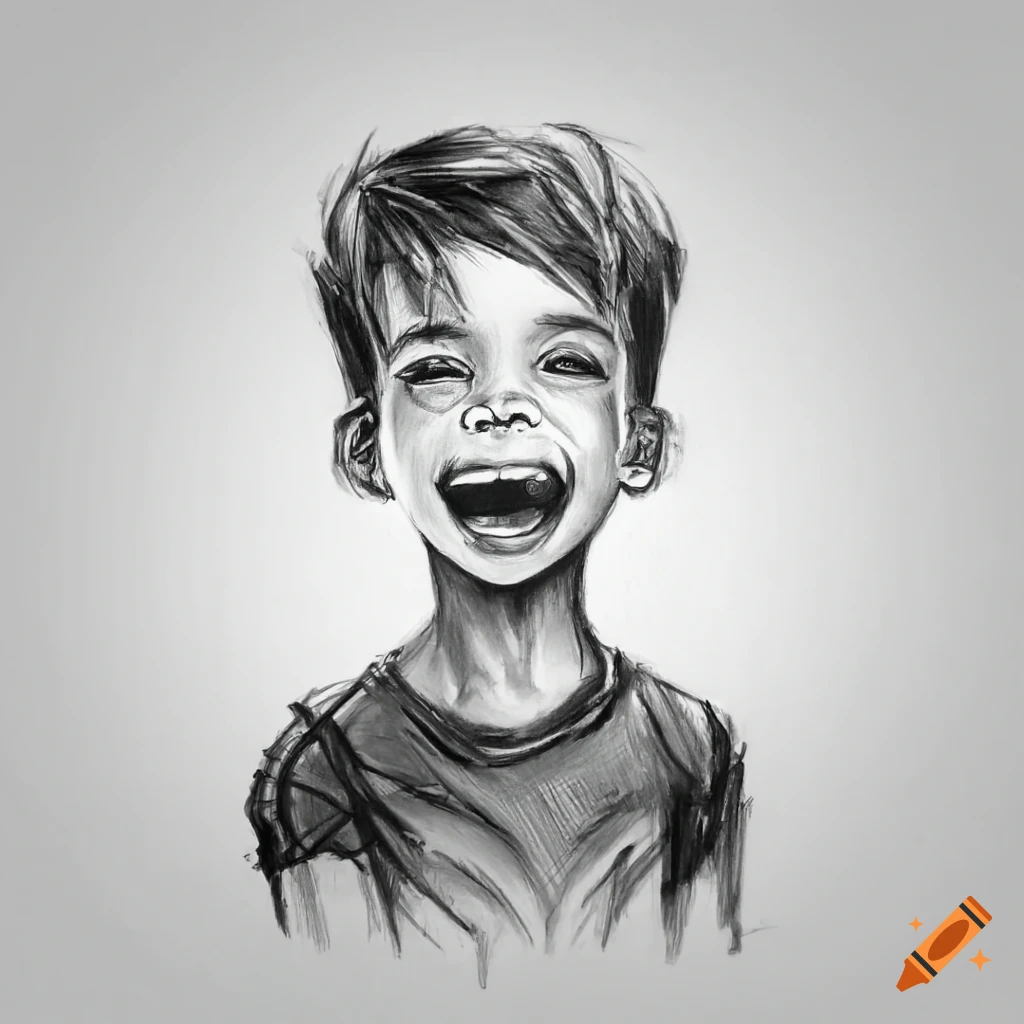 Detailed black and white sketch of a joyful child on Craiyon