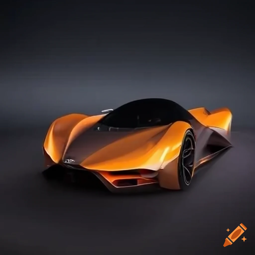 Aerodynamic car in titanium color with orange highlights on Craiyon