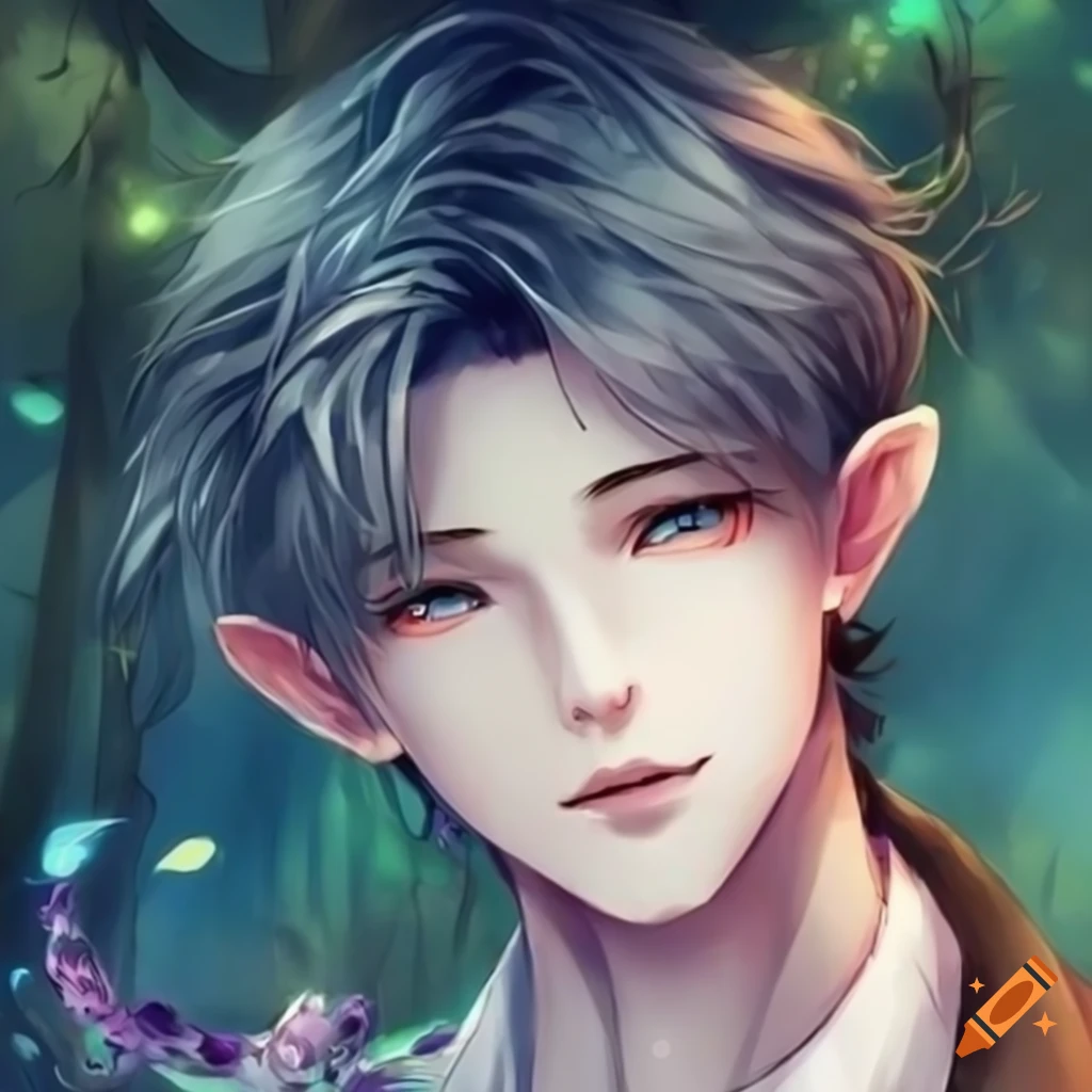 Charming fairy anime boy in a stylish forest on Craiyon