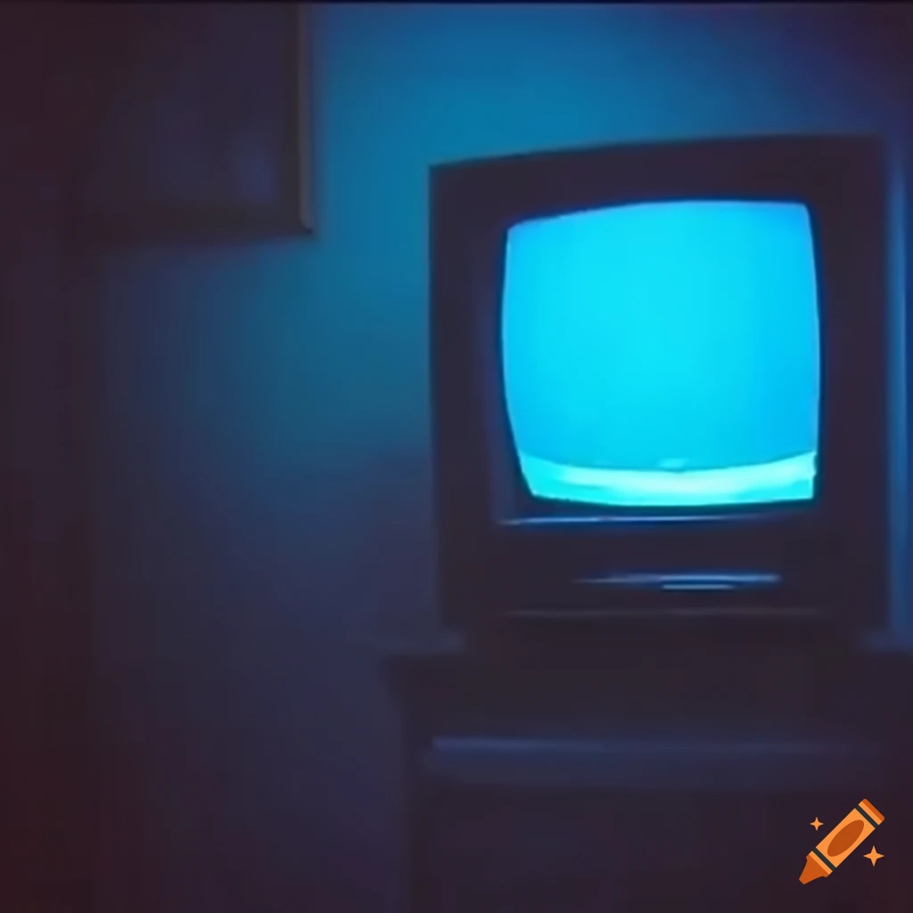 Vintage vhs footage of a dark room with a working tv on Craiyon