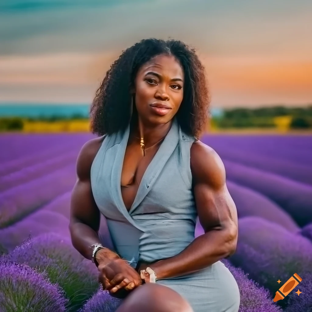 Artistic portrait of a strong African woman in lavender fields on Craiyon