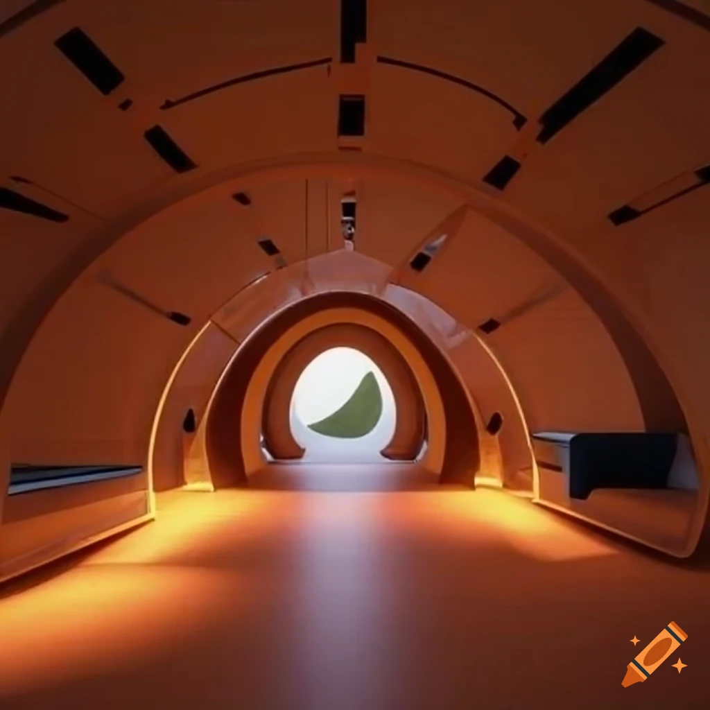 Futuristic pod structure with stilt legs made of plywood on Craiyon