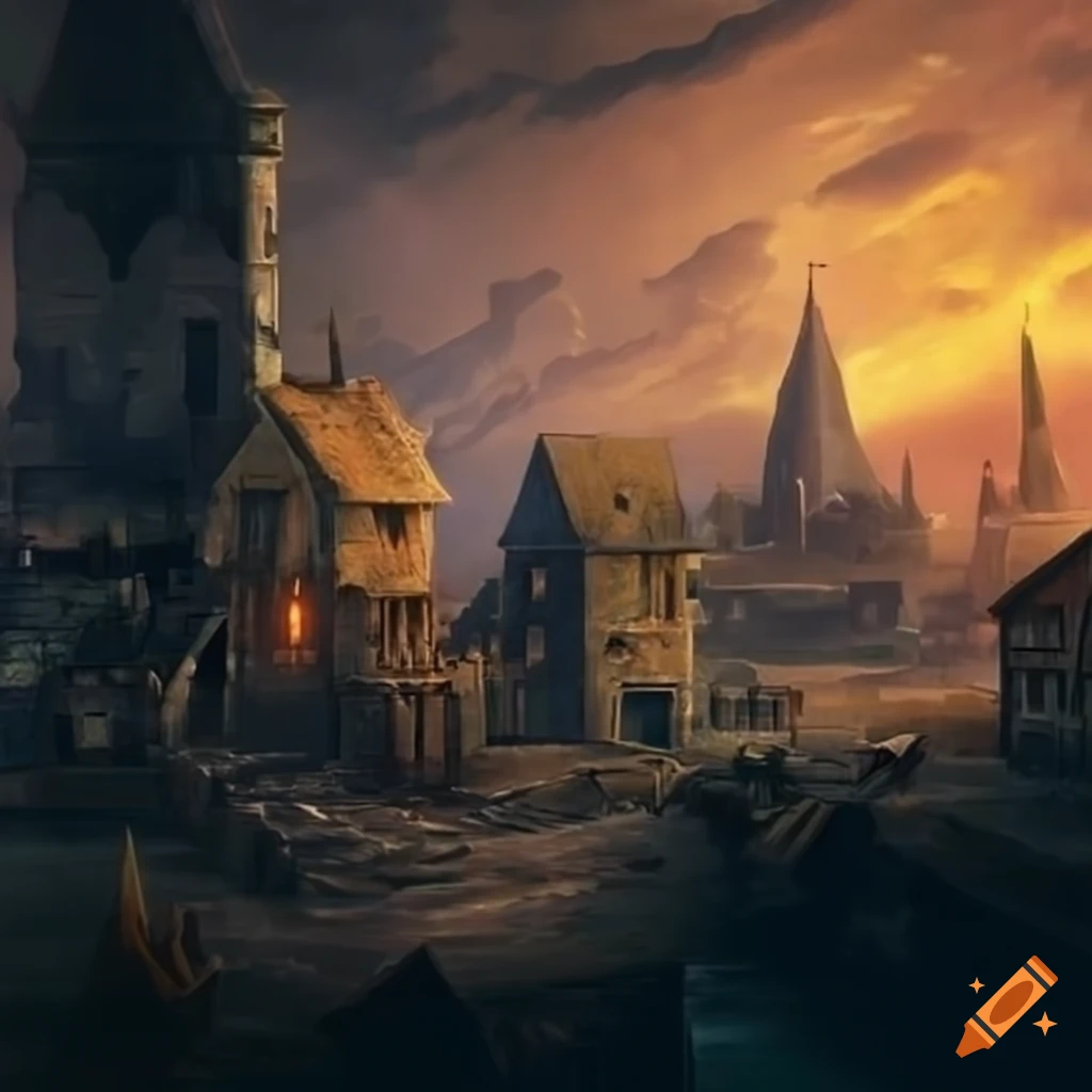 Fantasy abandoned town landscape on Craiyon