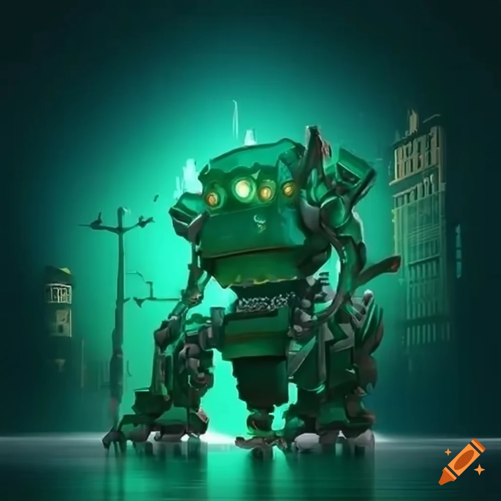 Anime-style metal mech with a chinese city backdrop on Craiyon