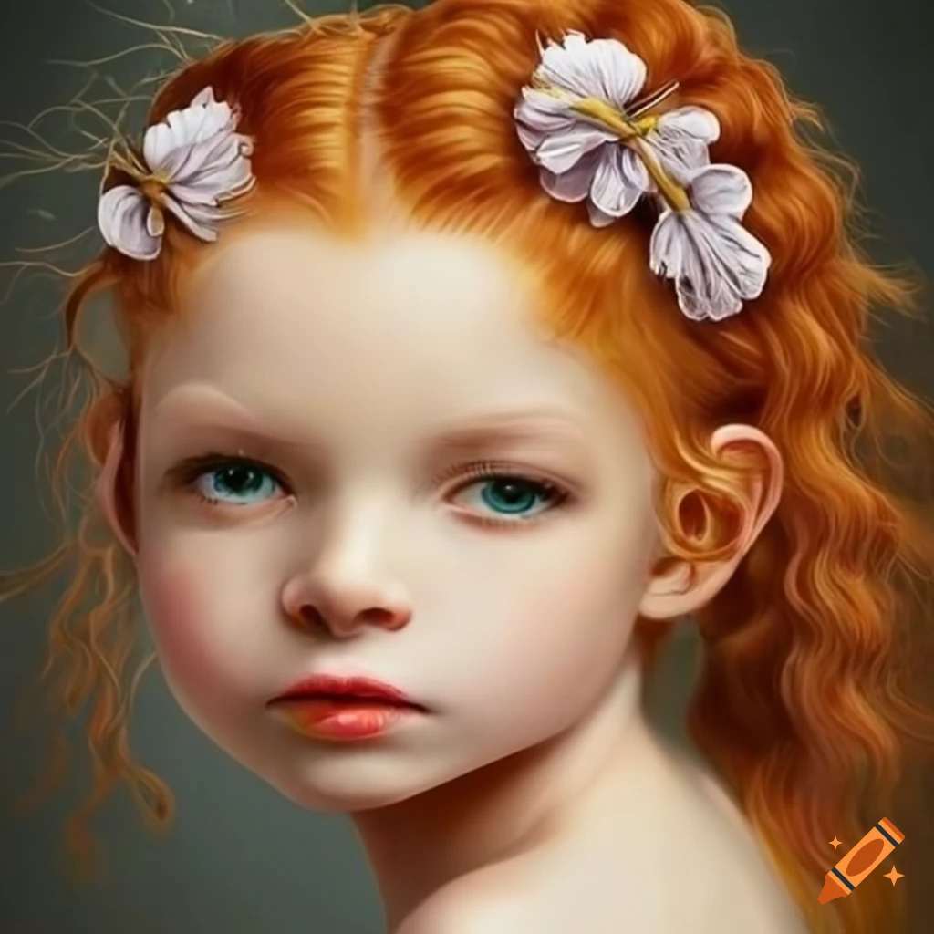 Cute and adorable ginger-haired dressed girls illustration on Craiyon