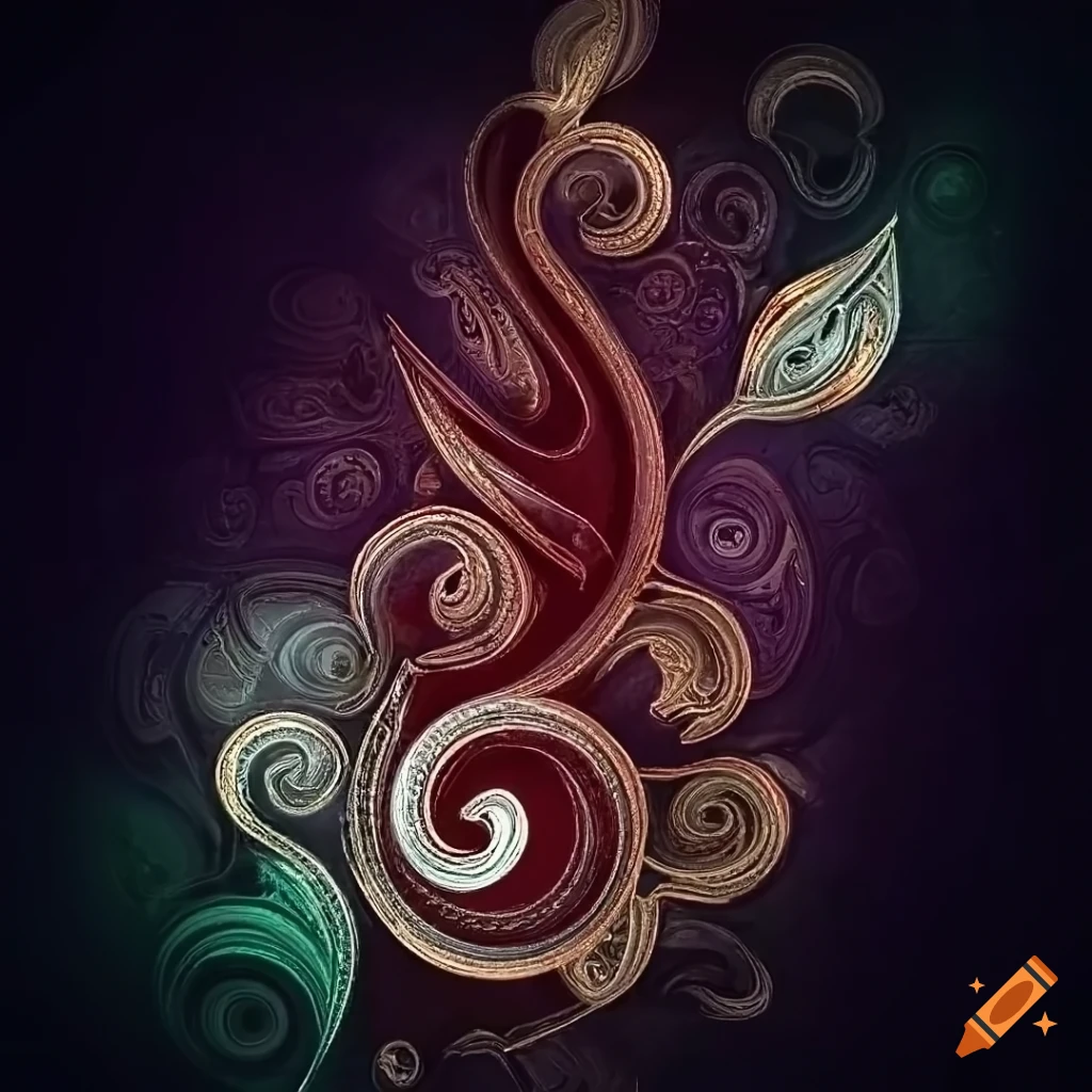 Abstract design of interlocking silver leaves on multicolored ...