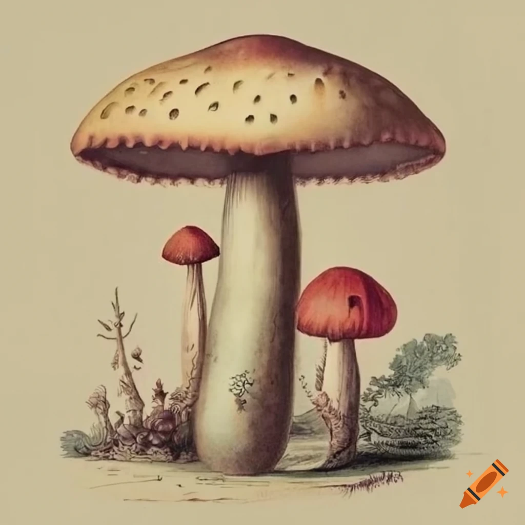 Vintage Scientific Drawing Of Mushrooms On Craiyon