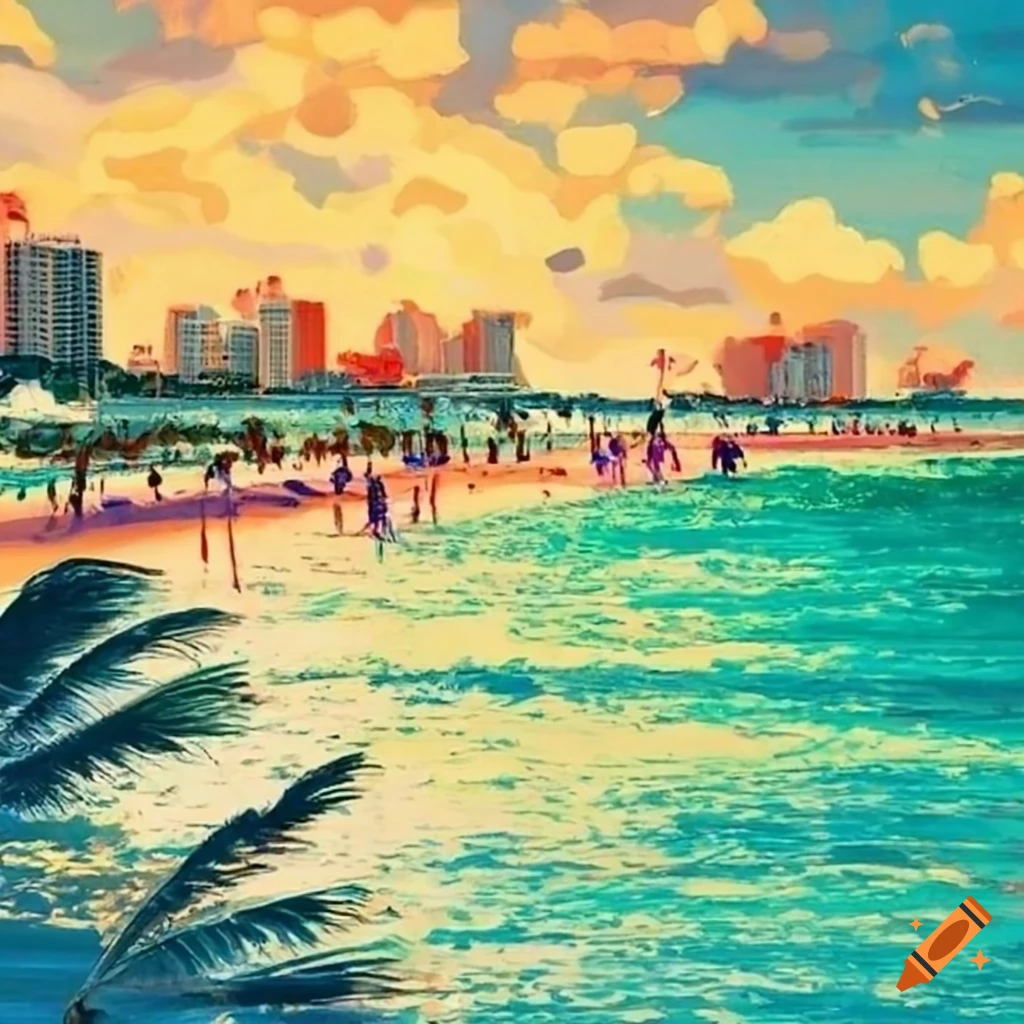 Manet-style scenery of Miami beach on Craiyon