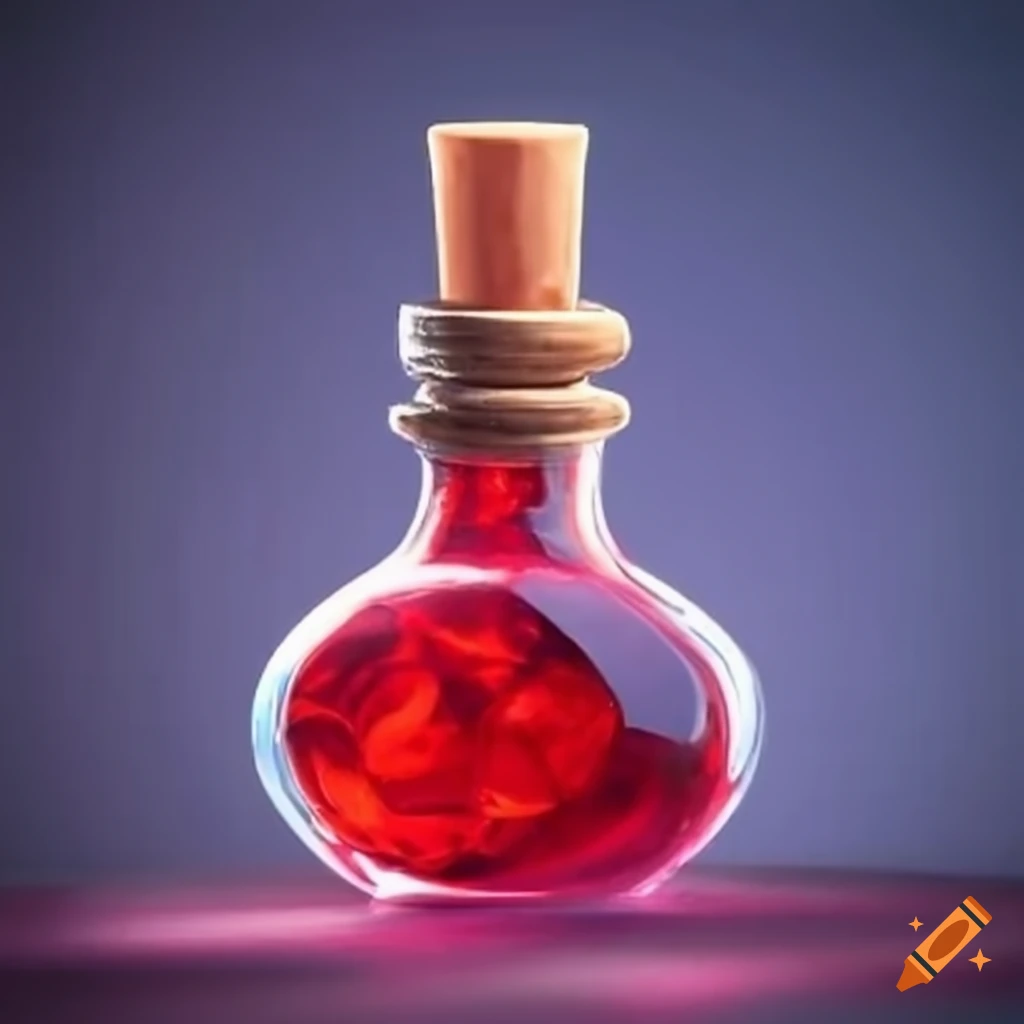 Red healing potion in a bottle on Craiyon