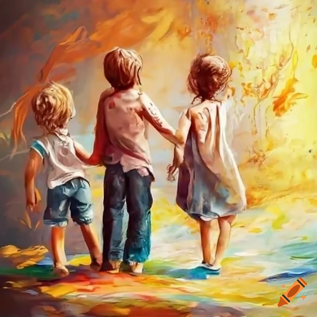 Children painting a mural artwork on Craiyon