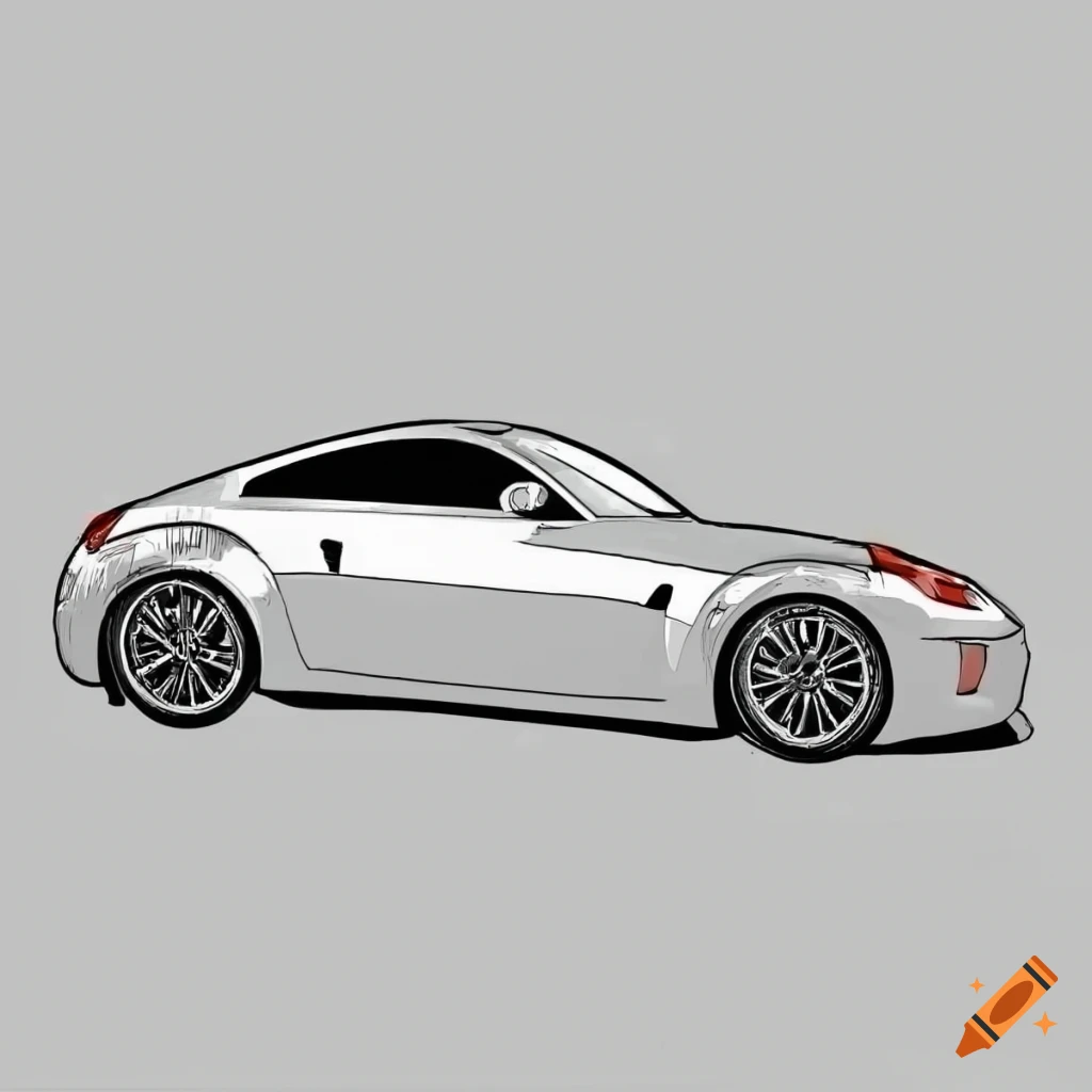 Line art drawing of a nissan 350z on Craiyon