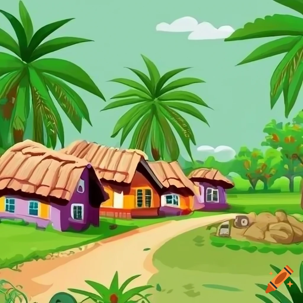 Cartoon background of an Indian village home on Craiyon