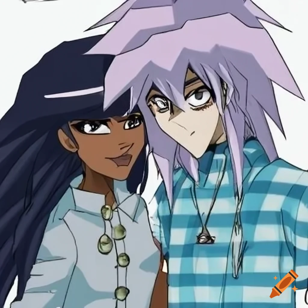 Image of yami bakura and a woman with braided hair on Craiyon