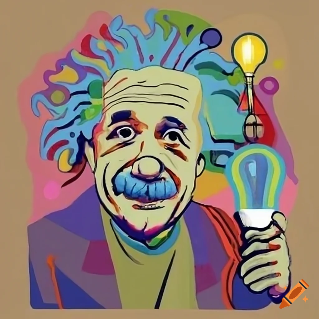 Surreal artwork of Albert Einstein with a light bulb on Craiyon
