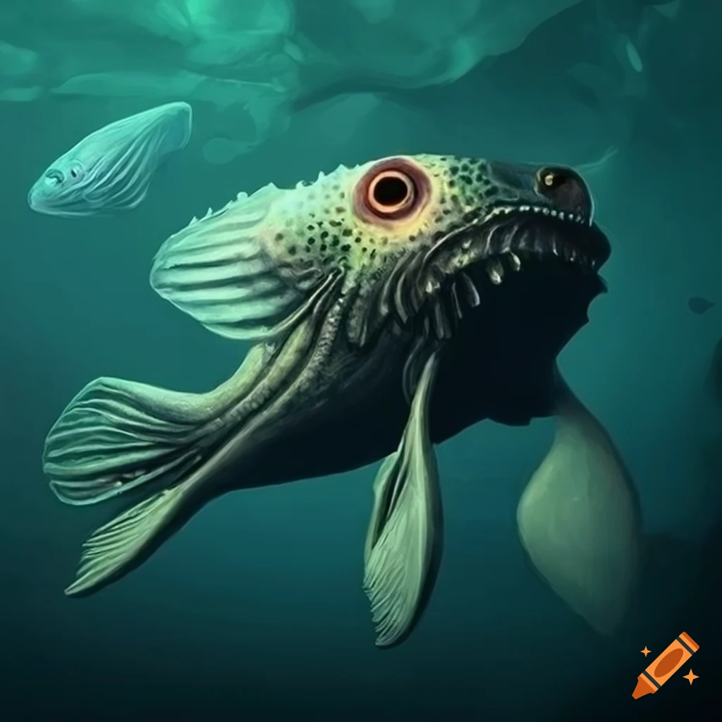 Surreal image of abyssal fish monsters in the dark on Craiyon