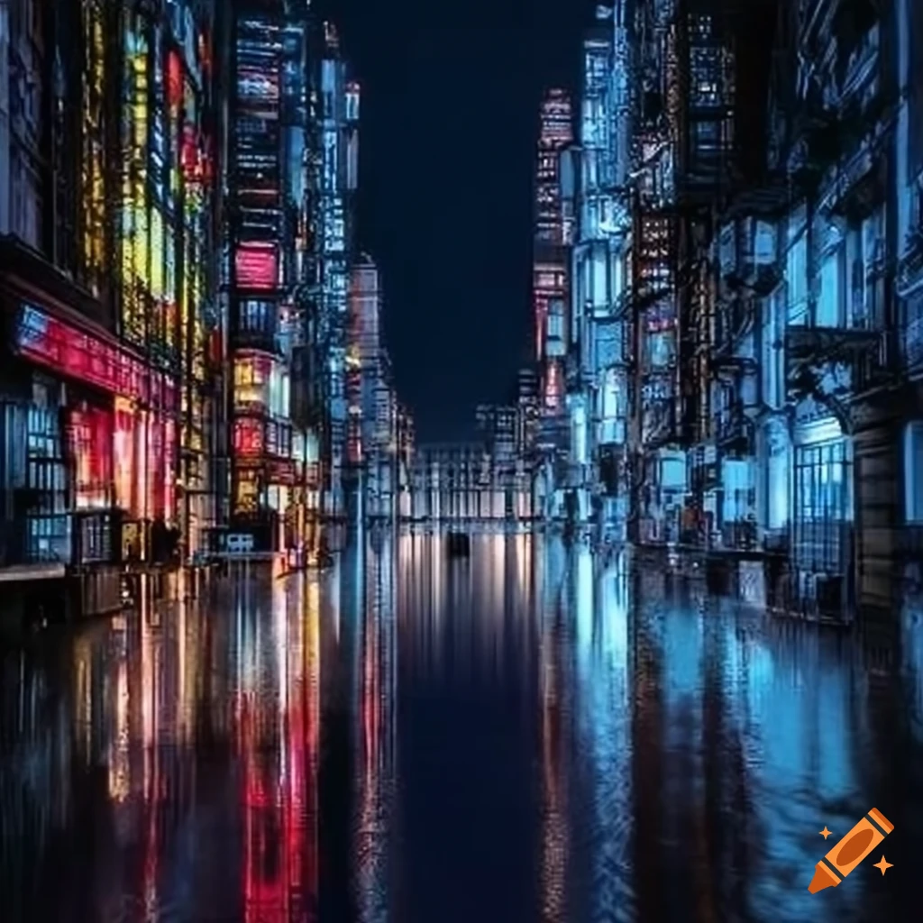 Vibrant cityscape in intricate style by Noriyoshi Ohrai on Craiyon