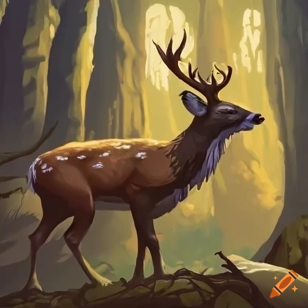 Epic landscape of a majestic deer in a magical forest on Craiyon
