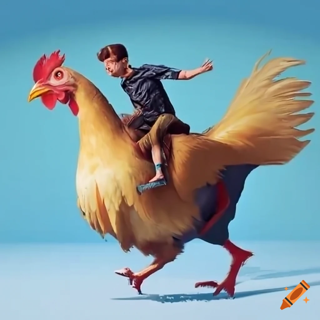 Man riding a giant chicken on Craiyon