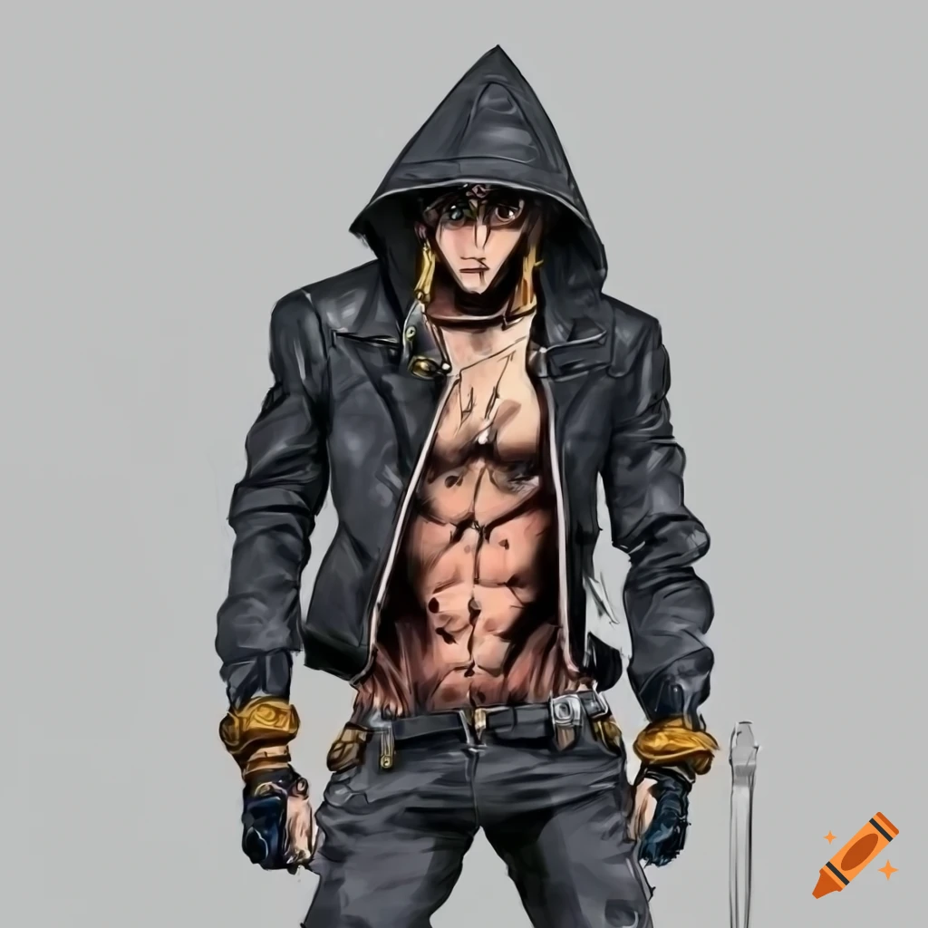 Artistic drawing of a male wearing a black leather jacket on Craiyon