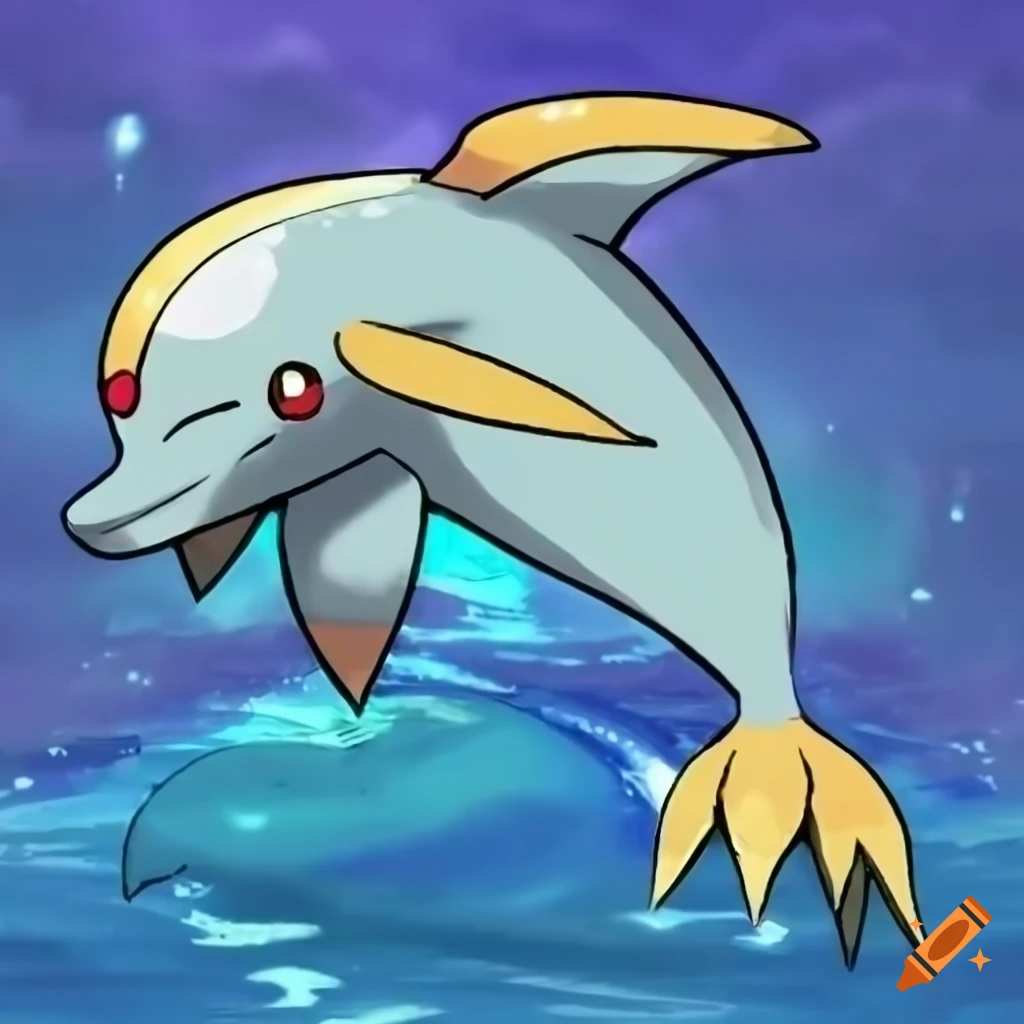 Dolphin Pokémon with blue and yellow colors on Craiyon