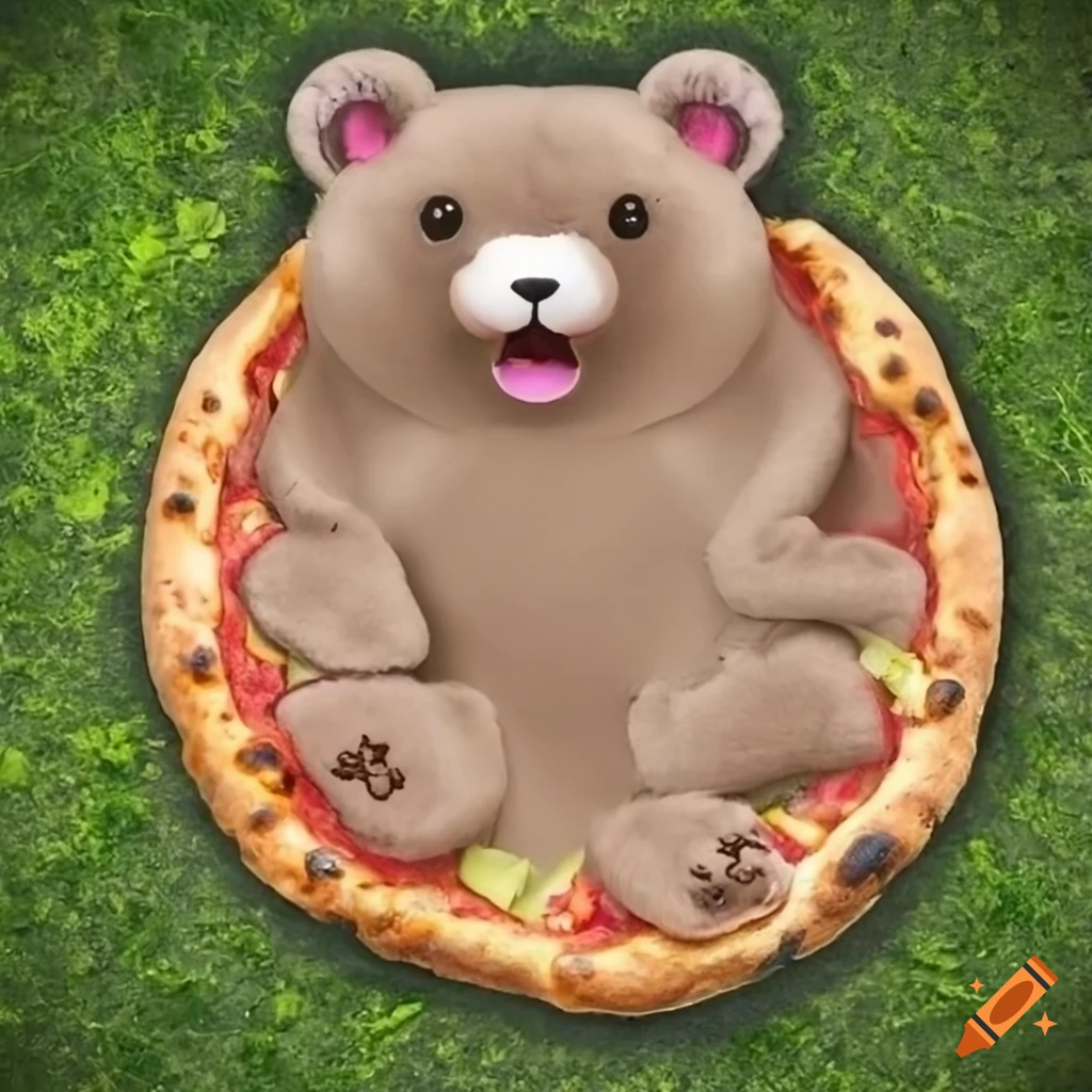 Art of a bear transformed into a round pizza on Craiyon