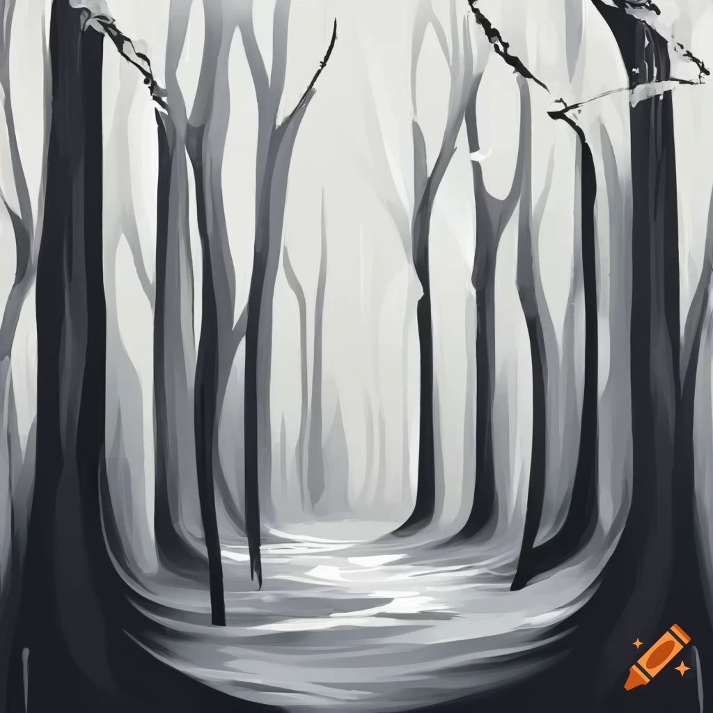 Black and white painting of a forest on Craiyon