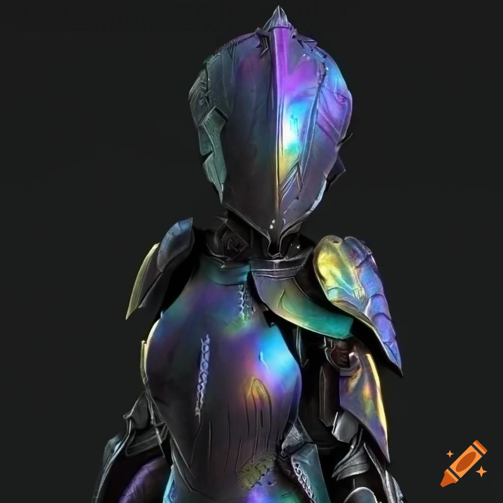 Female insect with iridescent knight armor on Craiyon