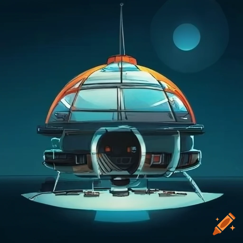 Retro-futuristic technical drawing of a unique living pod on Craiyon