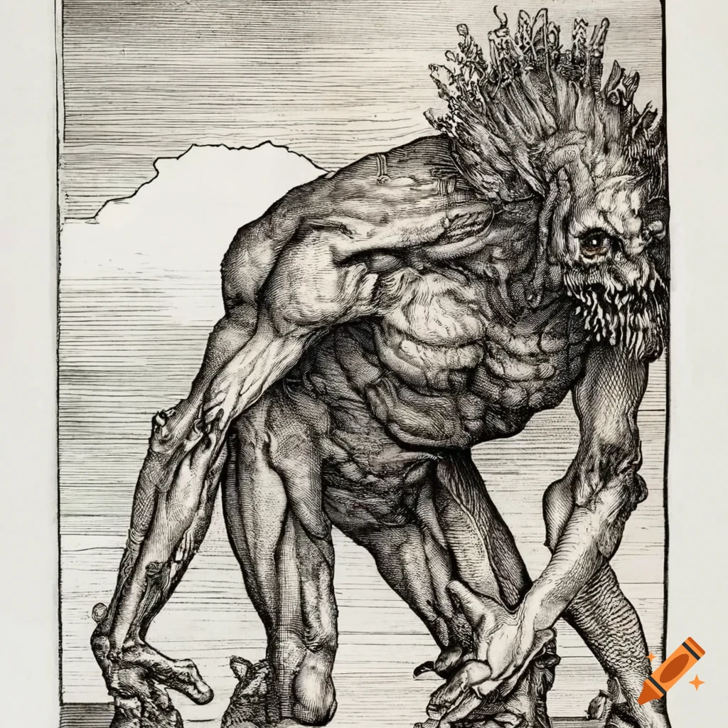 Engraving of monster anatomy by Albrecht Durer on Craiyon