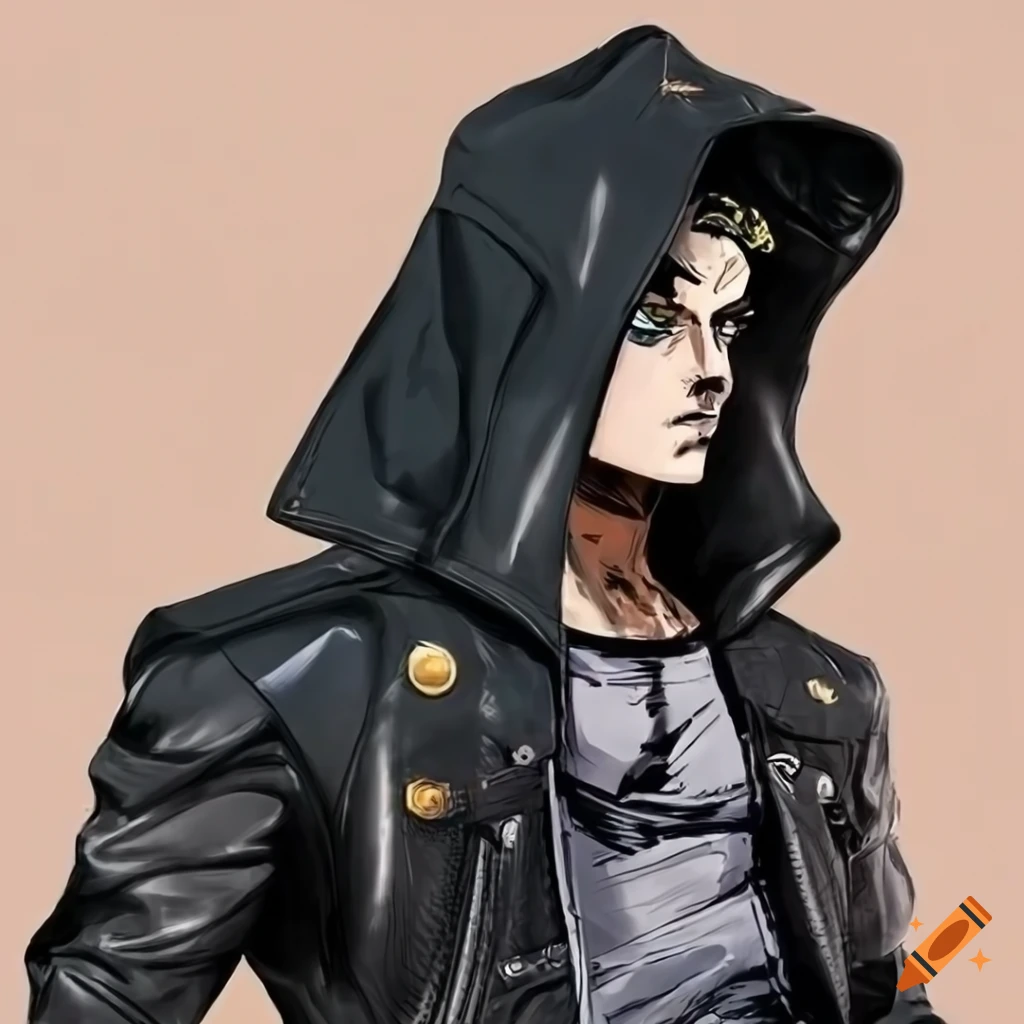Artistic drawing of a male wearing a black leather jacket on Craiyon