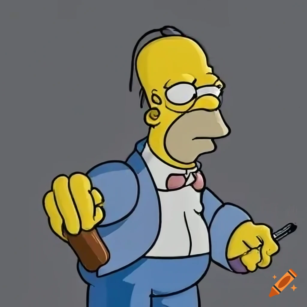 Homer Simpson with a gun and a cigar on Craiyon