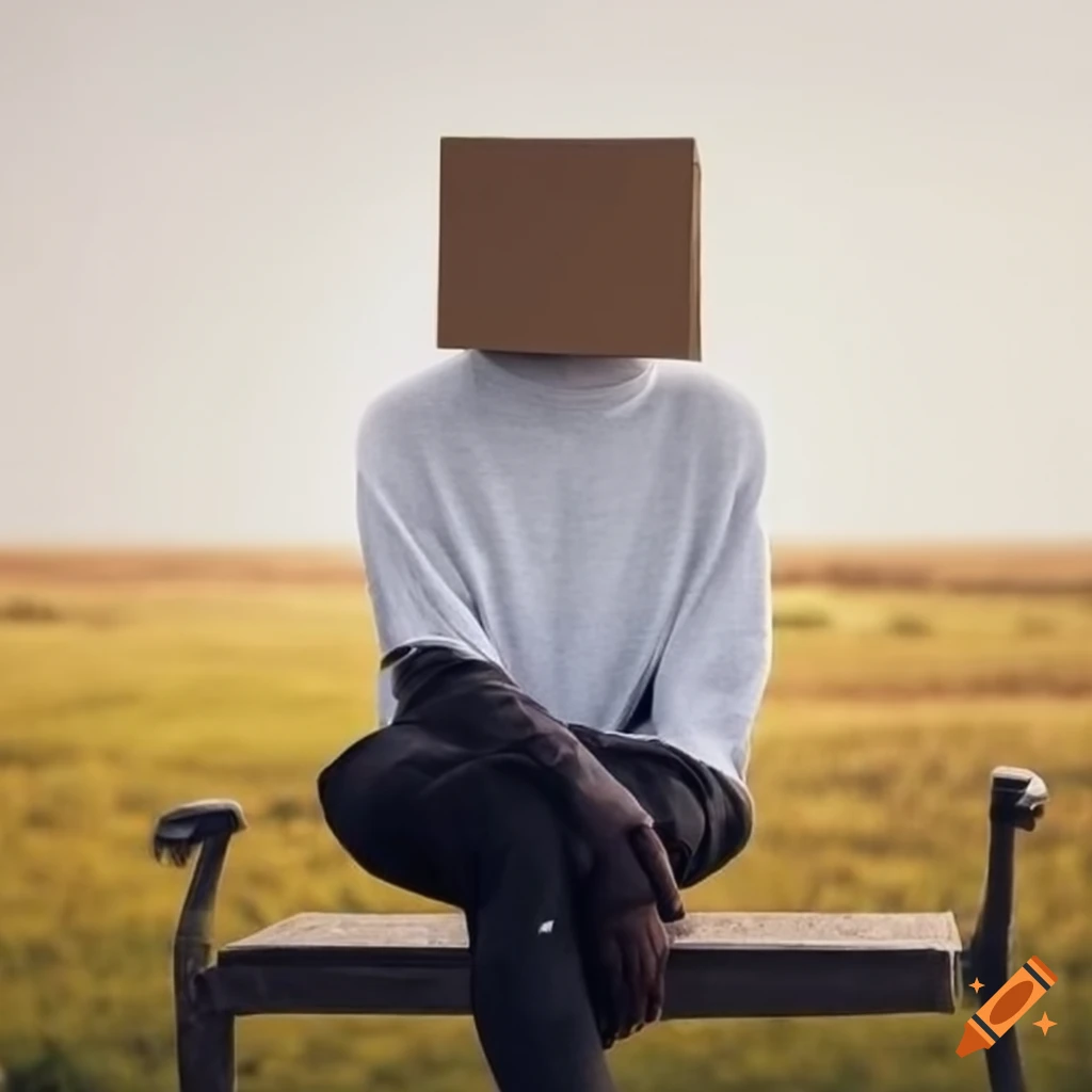 Conceptual photo of a man with a box over his head on Craiyon
