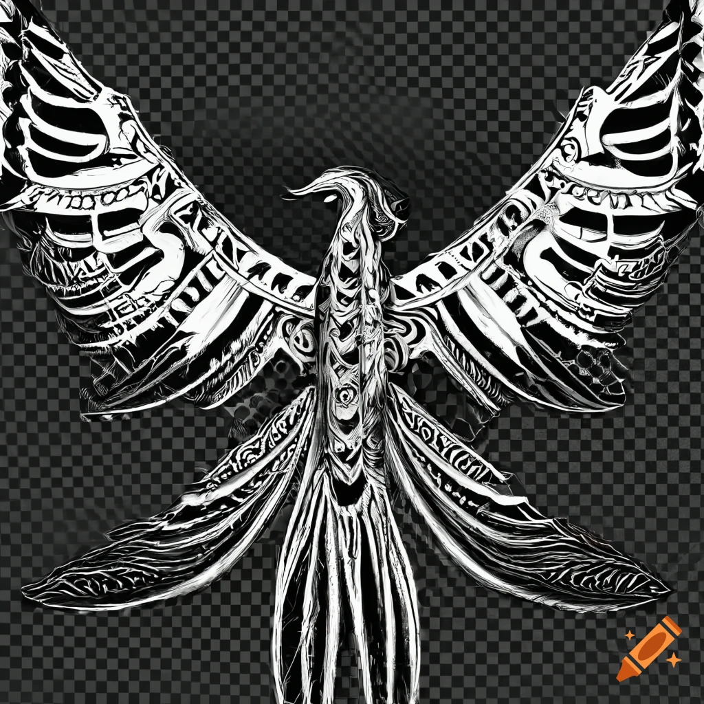 Black and white polynesian phoenix illustration on Craiyon