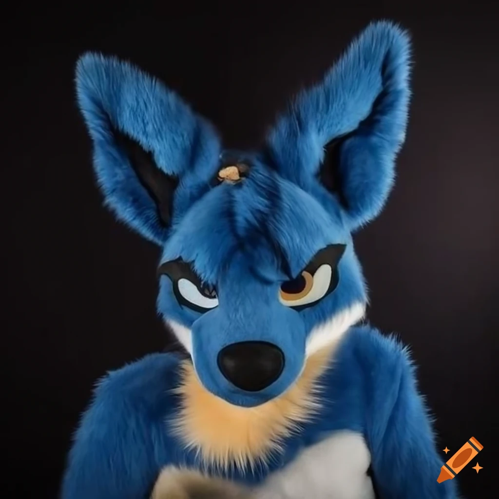 Impressive dark blue kangaroo fursuit on Craiyon