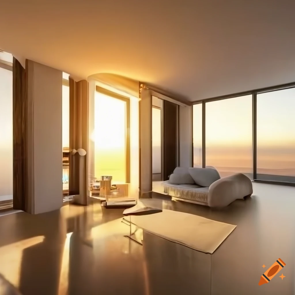 Luxury apartment interior with beautiful sunset lighting on Craiyon