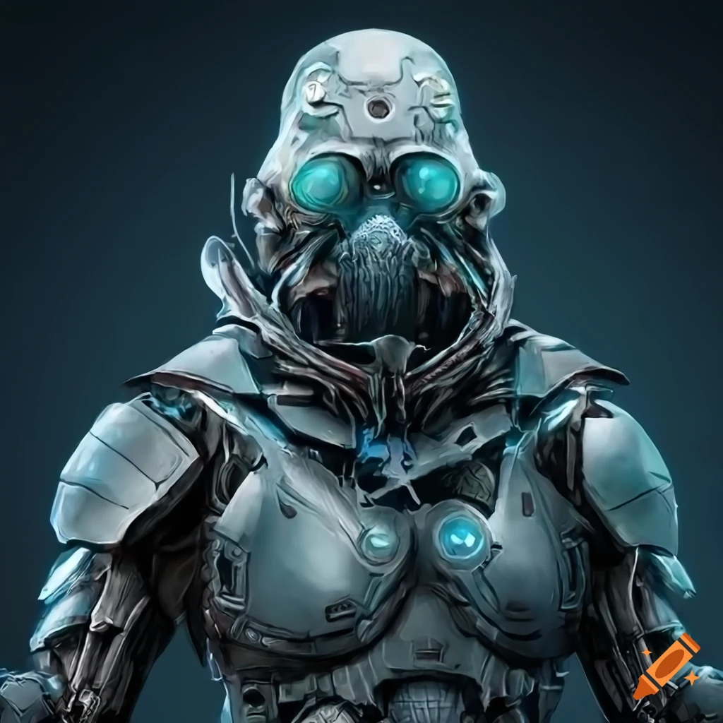 Detailed sci-fi humanoid creature in bio mechanical armor on Craiyon