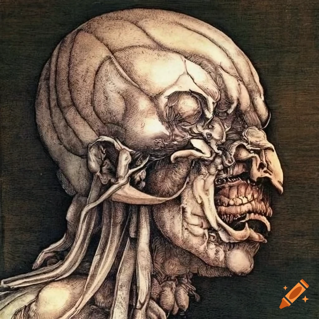 Engraving of a monster head by albrecht durer on Craiyon